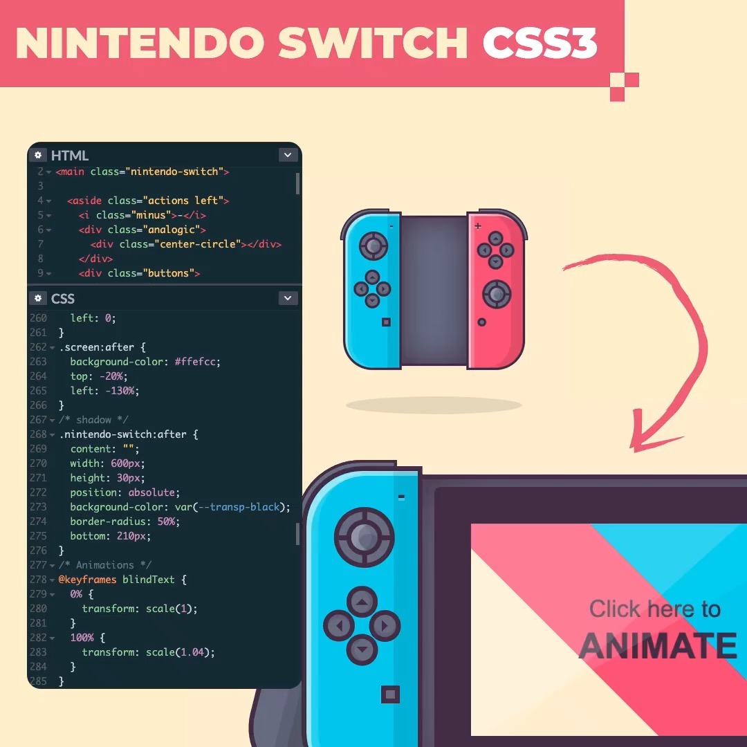 Nintendo Switch made with pure CSS3. ⁣⁣ by Snows on Muzli