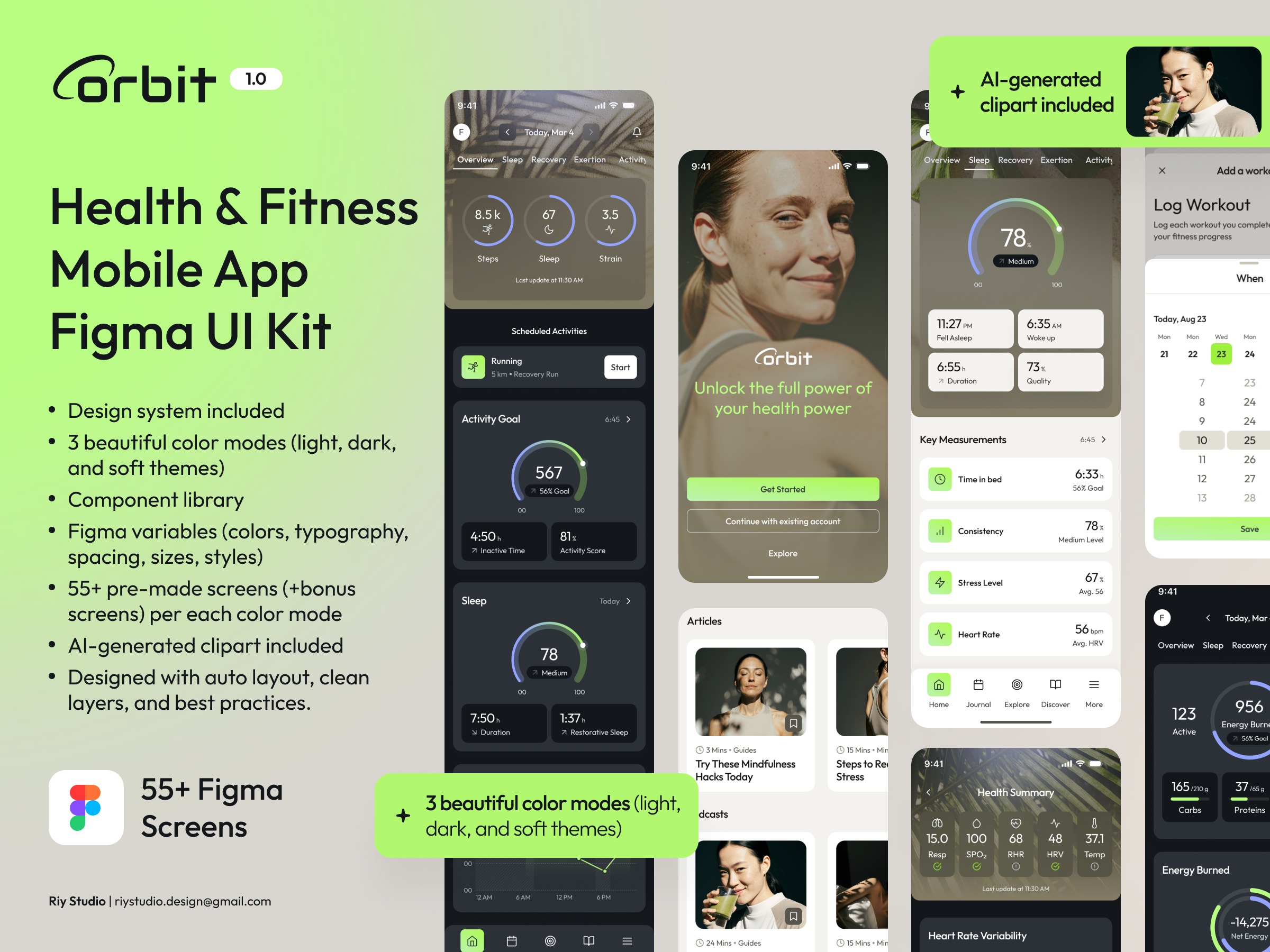 Orbit – Health & Fitness Mobile App Figma UI Kit by Riy Studio on Muzli