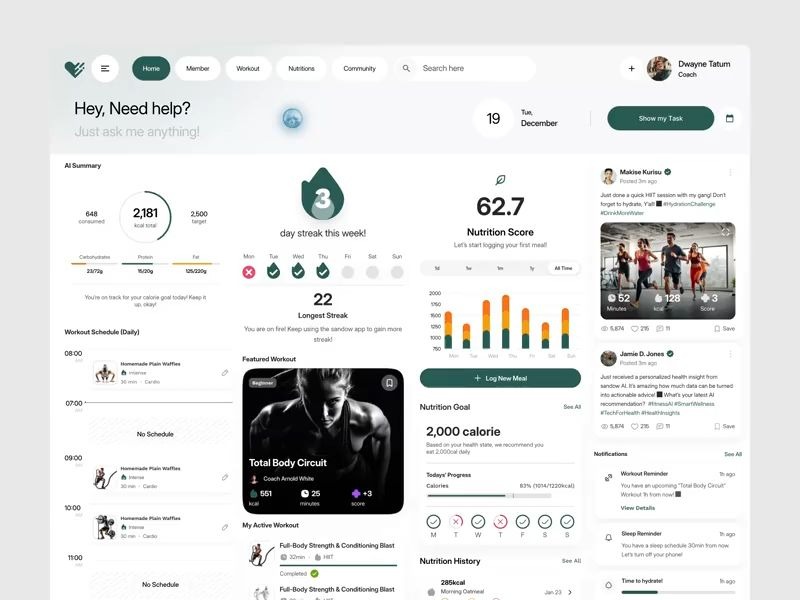 Fitness Nutrition Dashboard Design by Orbix Studio on Muzli