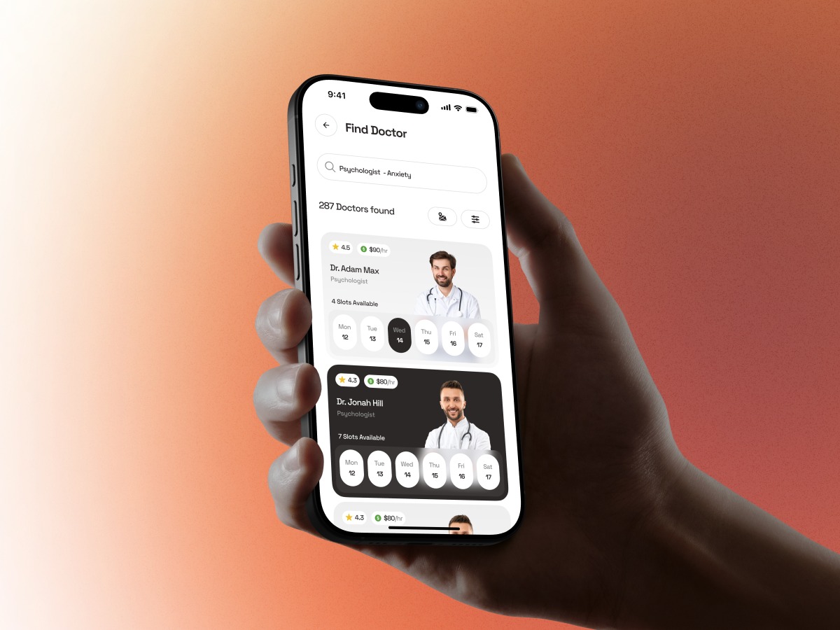 Find Care – Doctor Booking Mobile App UI by Orbix Studio on Muzli