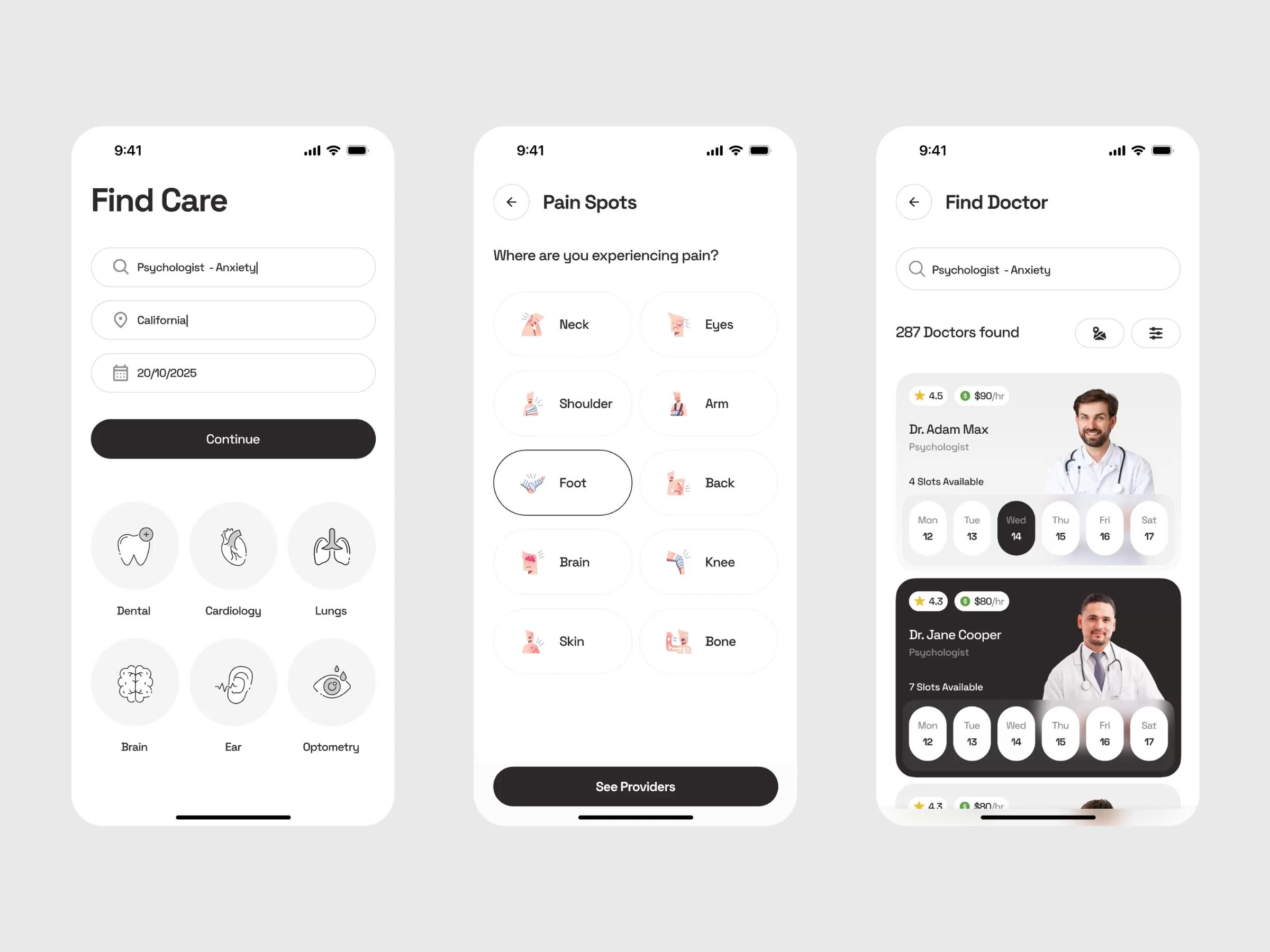 Find Care – Doctor Booking Mobile App UI by Orbix Studio on Muzli