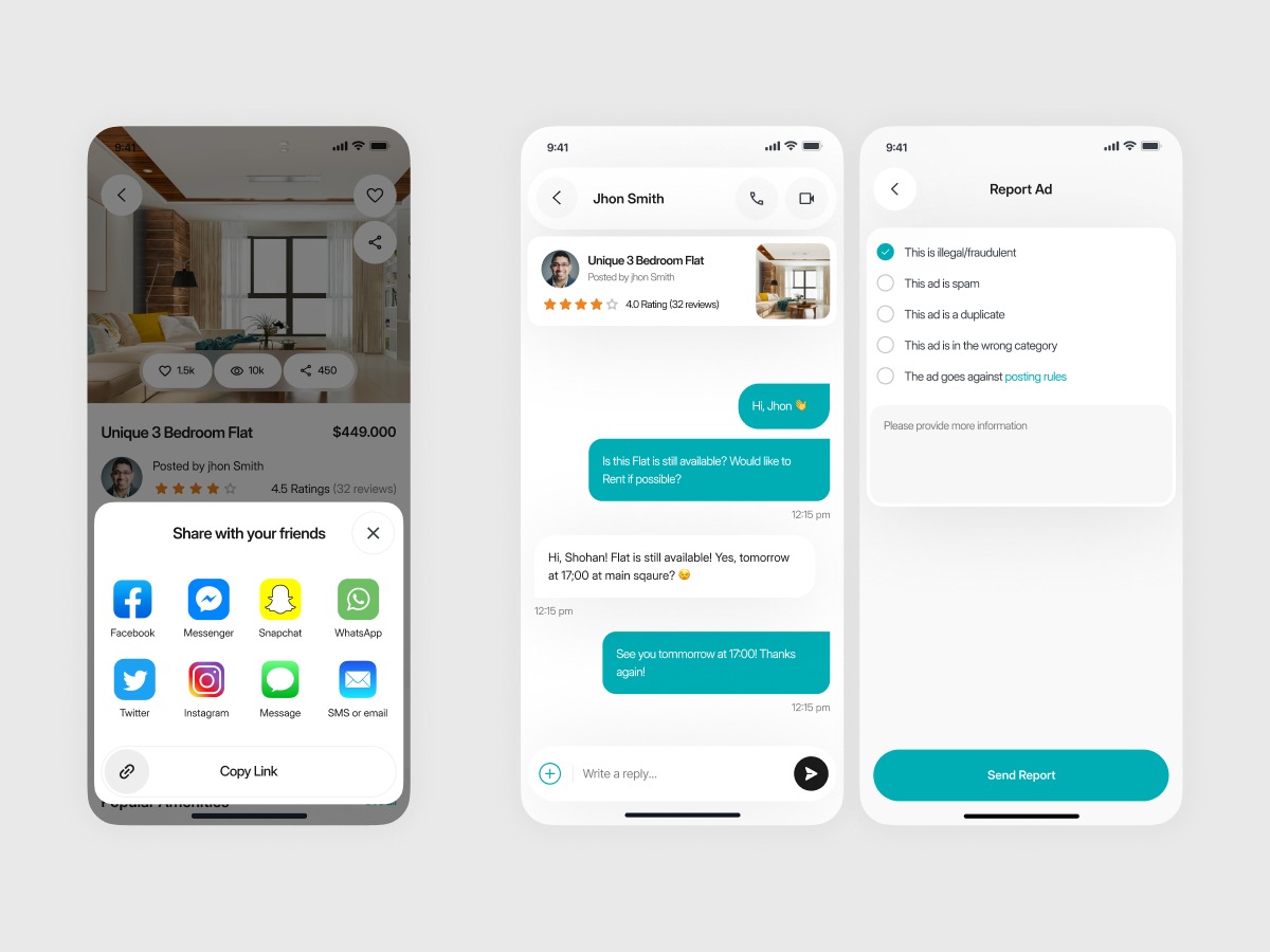 Real Estate Mobile App UI Design - Property Listing & Chat by Orbix ...