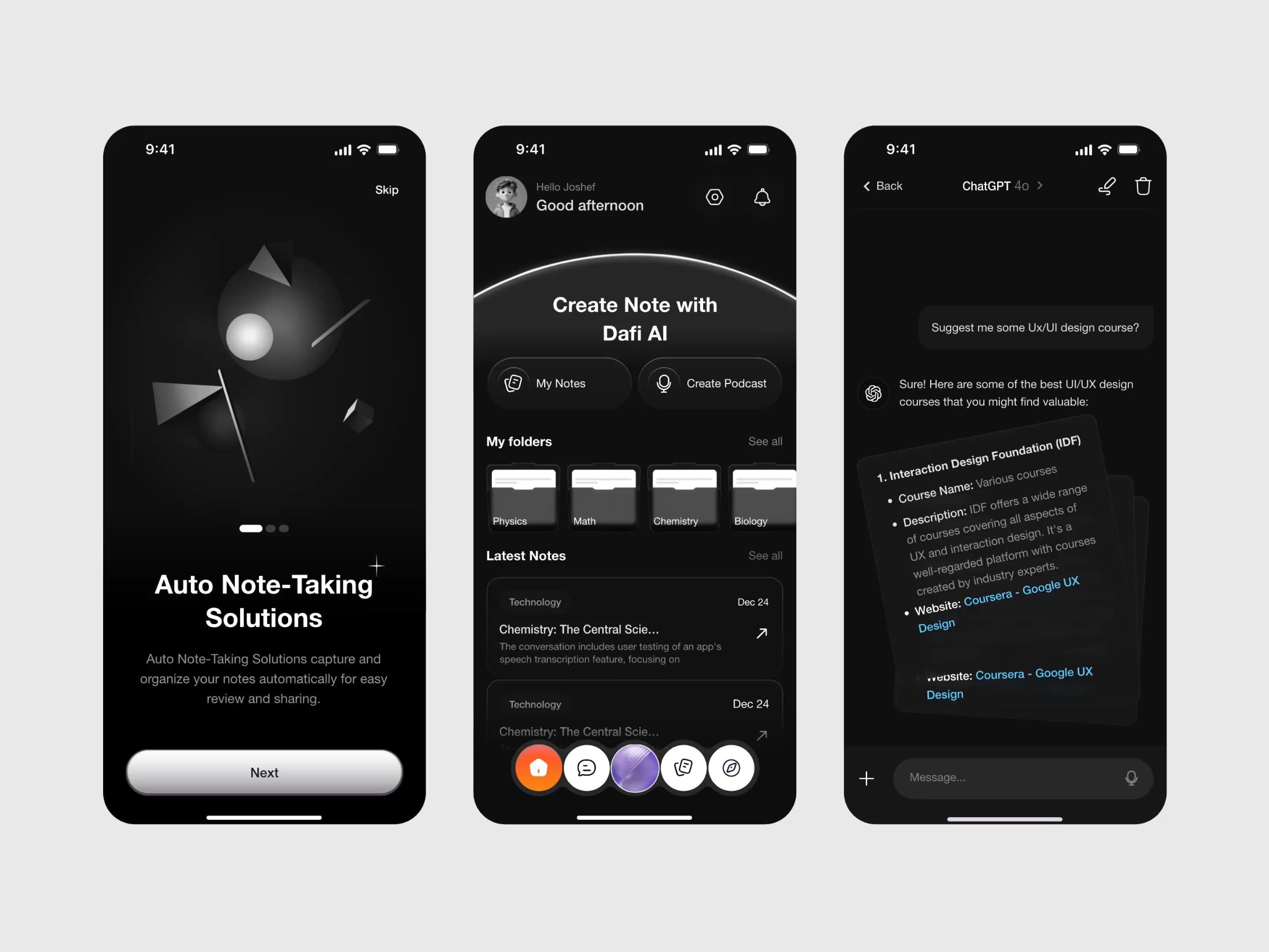 AI Auto Note-Taking App - Dafi AI Mobile UI Design by Orbix Studio on Muzli