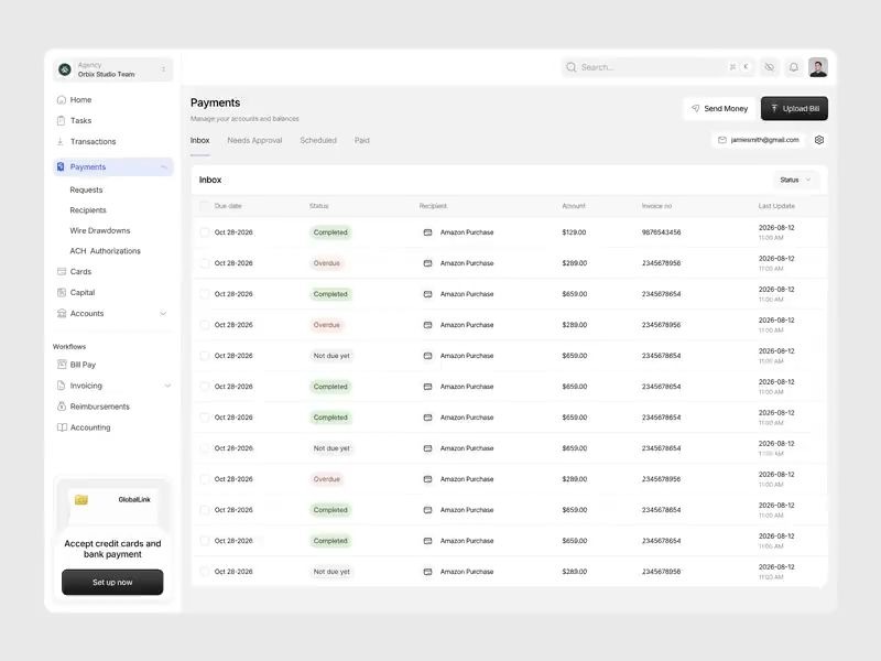 Payments Dashboard Design | Fintech & Expense Management UI by Orbix ...