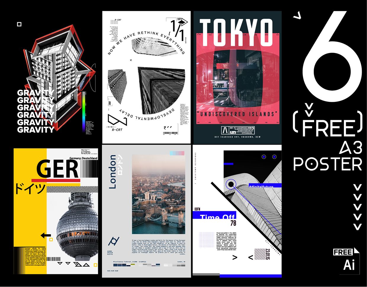 6 Free A3 Posters – Editable AI Files by Serkan KÖSEMEK on Muzli