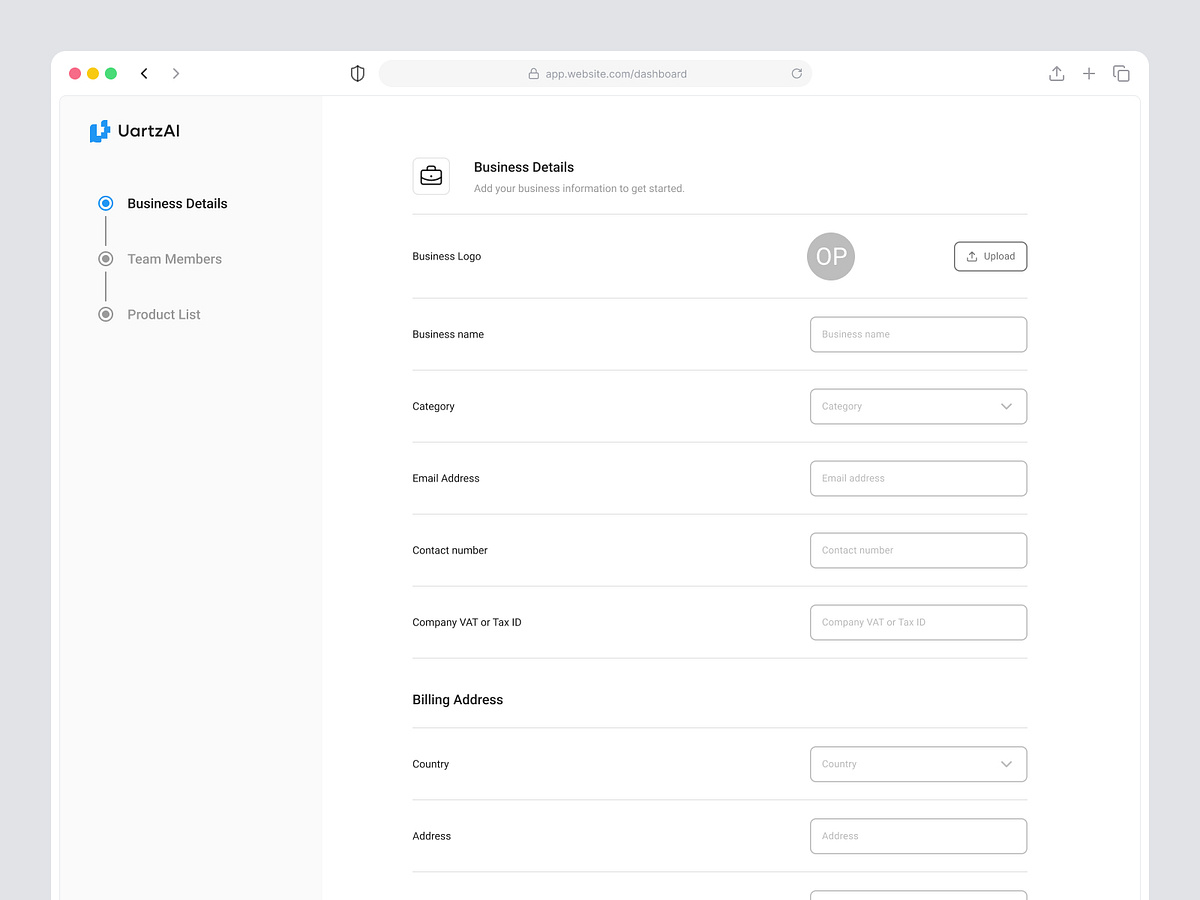 Business Details Form – Clean SaaS Dashboard UI by OrbiSplash 💫 on Muzli
