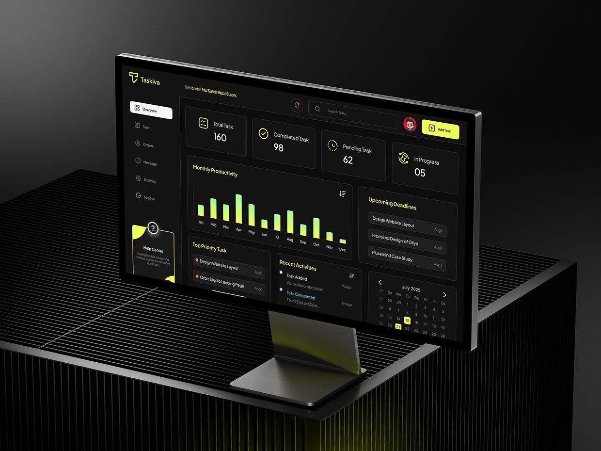 Taskiva - Clean Task Management Dashboard by Md Salim Reza Sujon on Muzli